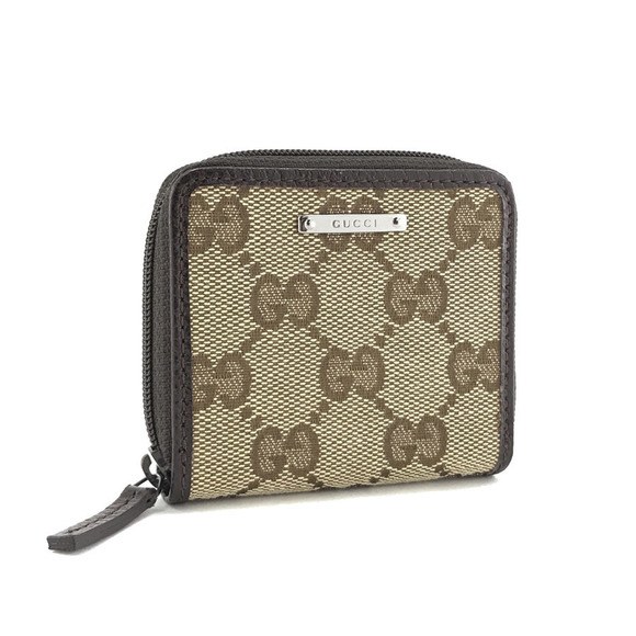 Gucci | Bags | Gucci Gg Canvas Leather Coin Case Coin Purse Beige Brown ...